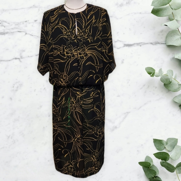Perceptions | Dresses | Perceptions 8s Vintage Black Gold Rose Dress ...